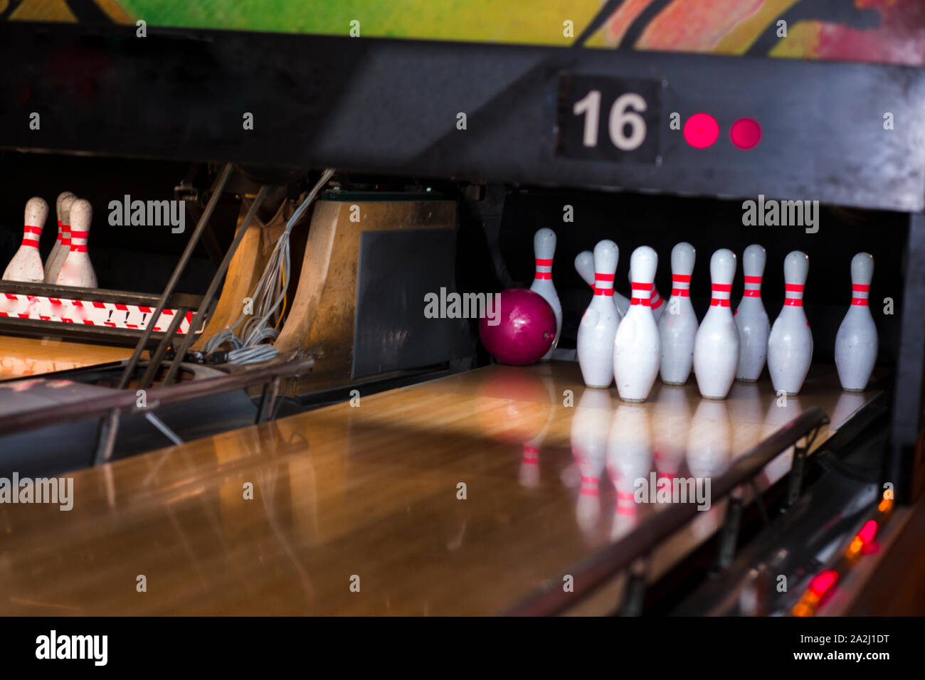 Close up of alley at bowling club. pin bowling alley background ...