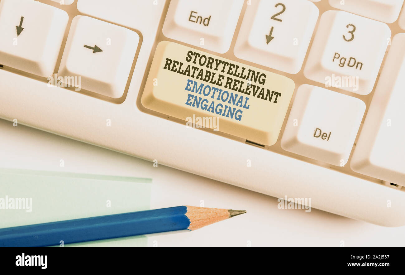 Writing note showing Story Telling relatablerele. Business concept for ...