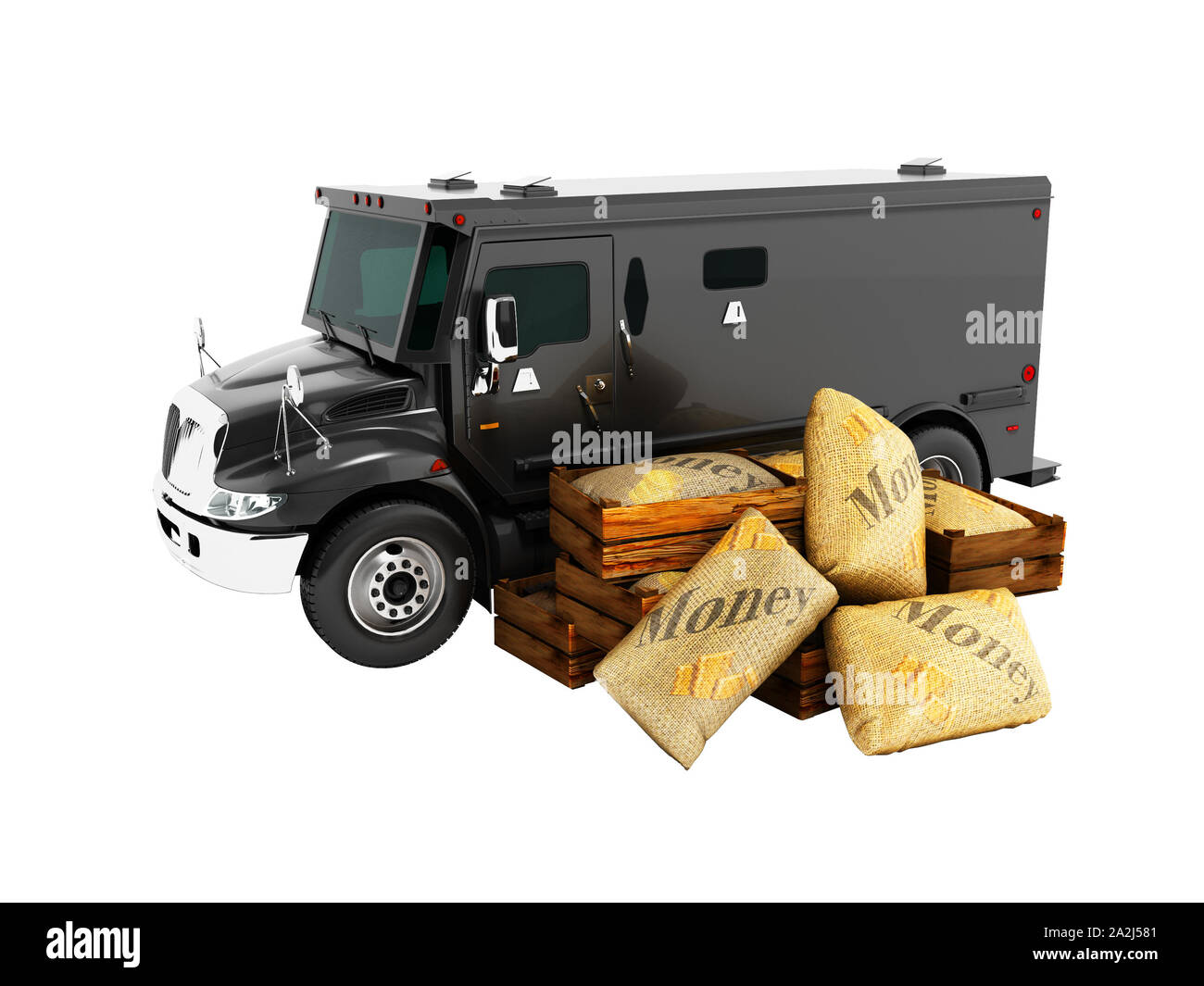 Modern black armored truck for carrying money in bags 3d render on ...