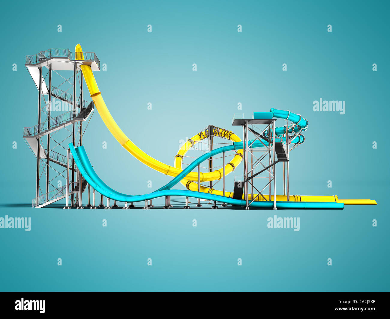 Modern water park yellow blue slide slides hi-res stock photography and ...
