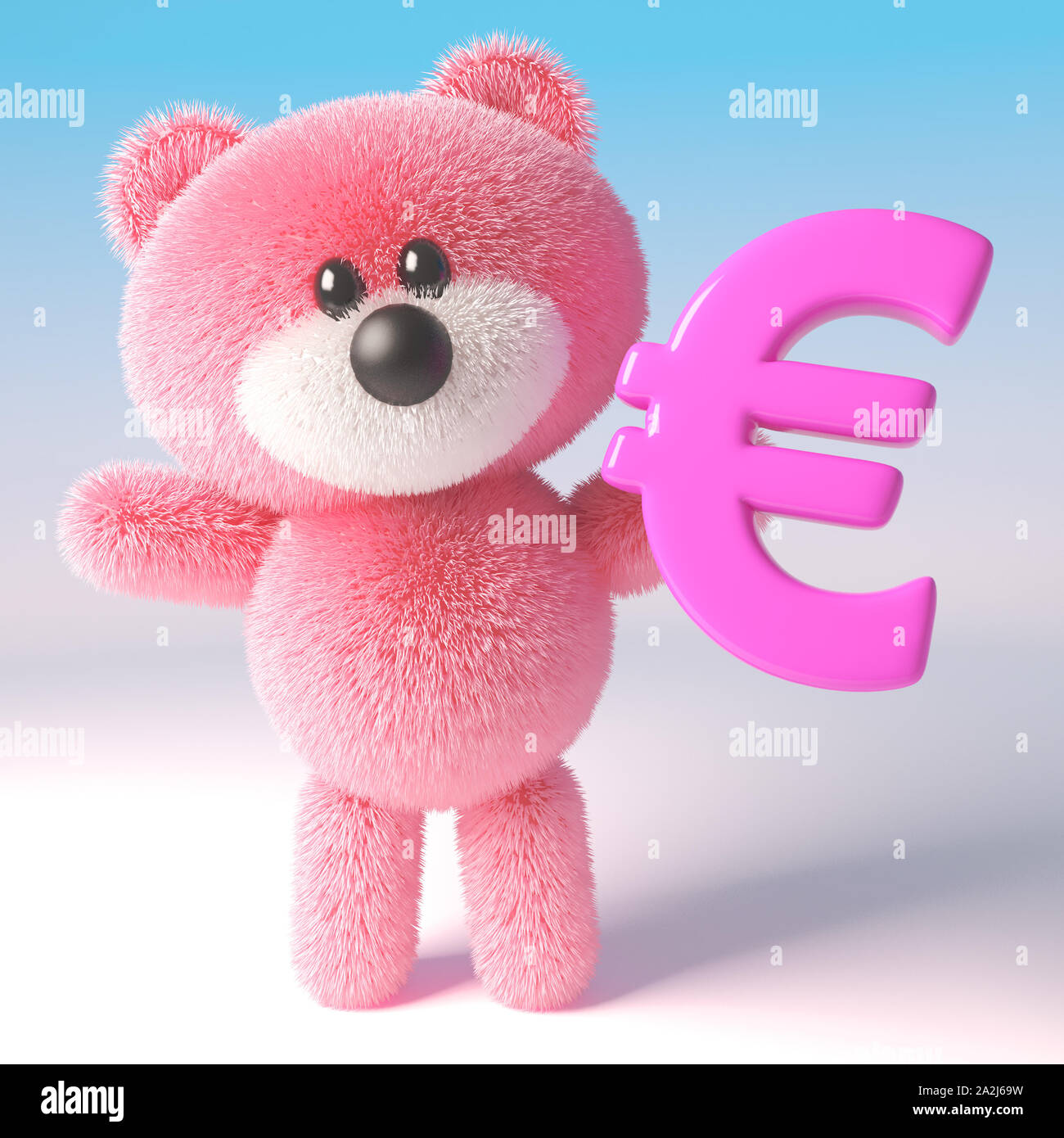 Pink fluffy 3d teddy bear soft toy character holding a pink Euro ...
