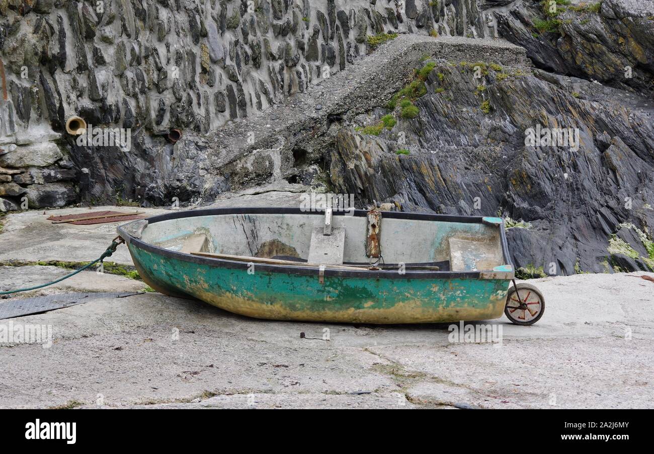 Small green boat, Portloe, Cornwall Stock Photo - Alamy