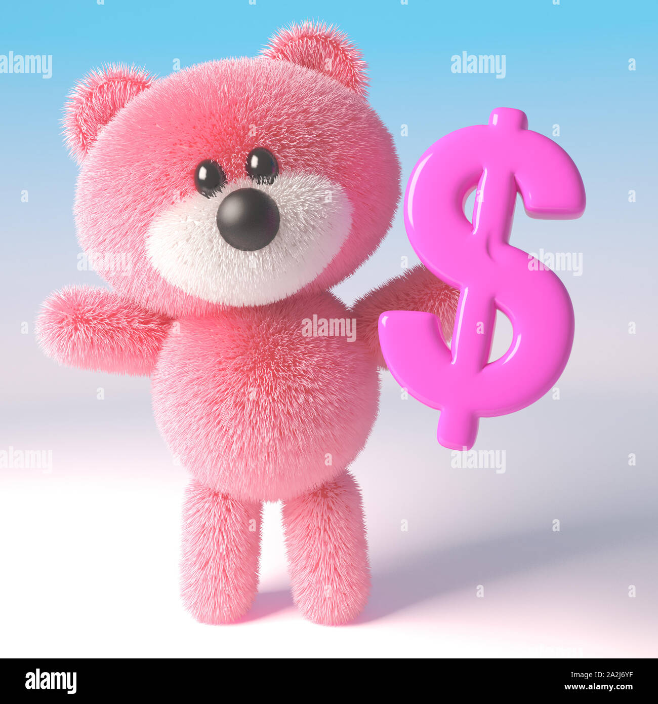 3d cute pink fluffy teddy bear soft toy character holding a pink US ...