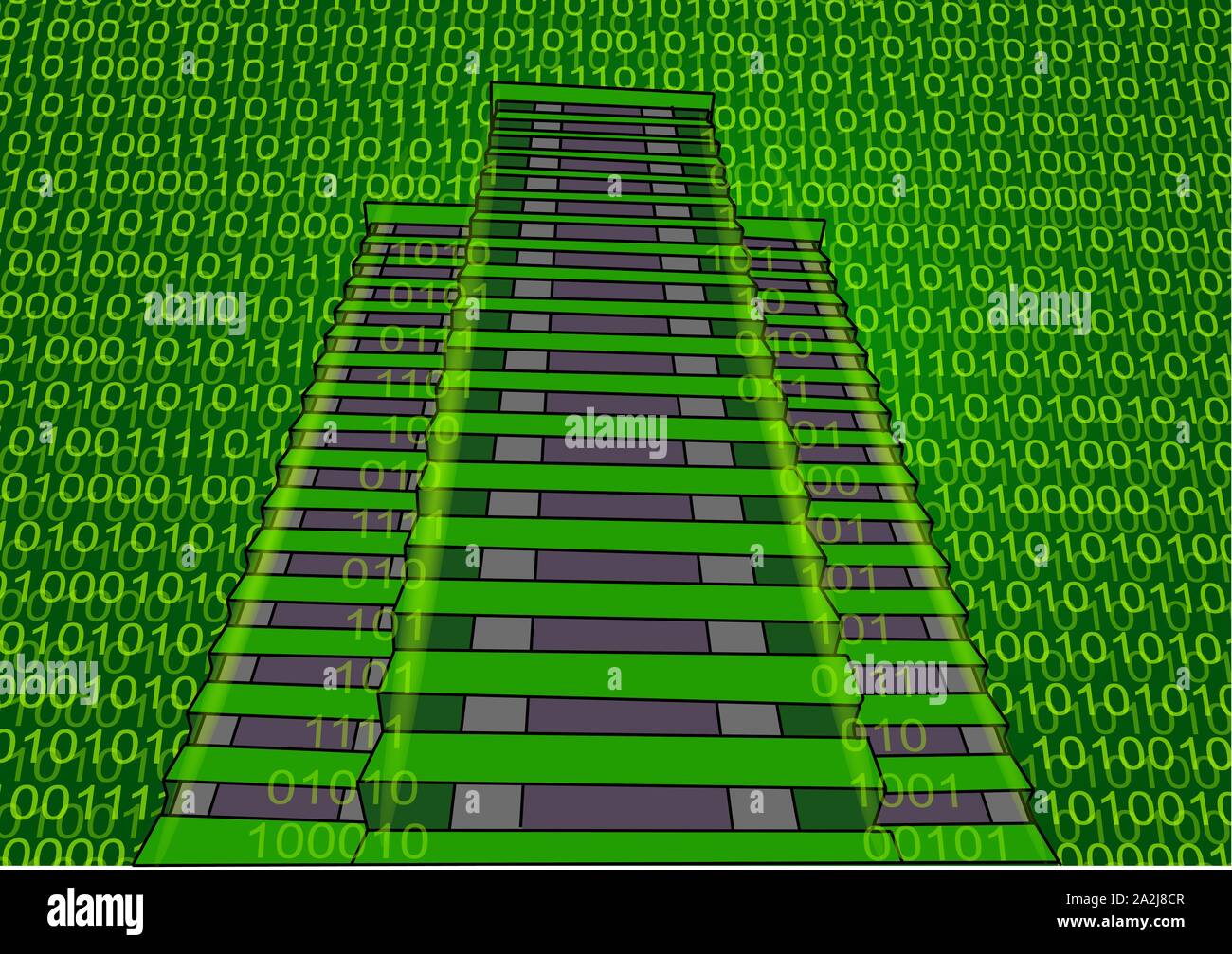 abstract building and binary code on dark background Stock Vector Image ...