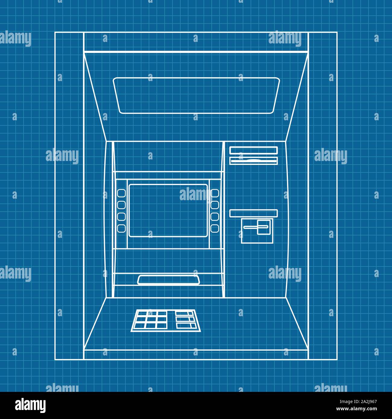 ATM. Bank machine. Automated Teller Machine. Vector illustration on Blueprint Background Stock ...