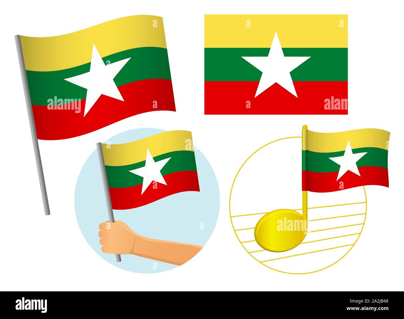 Burma flag icon set. National flag of Burma illustration Stock Photo ...