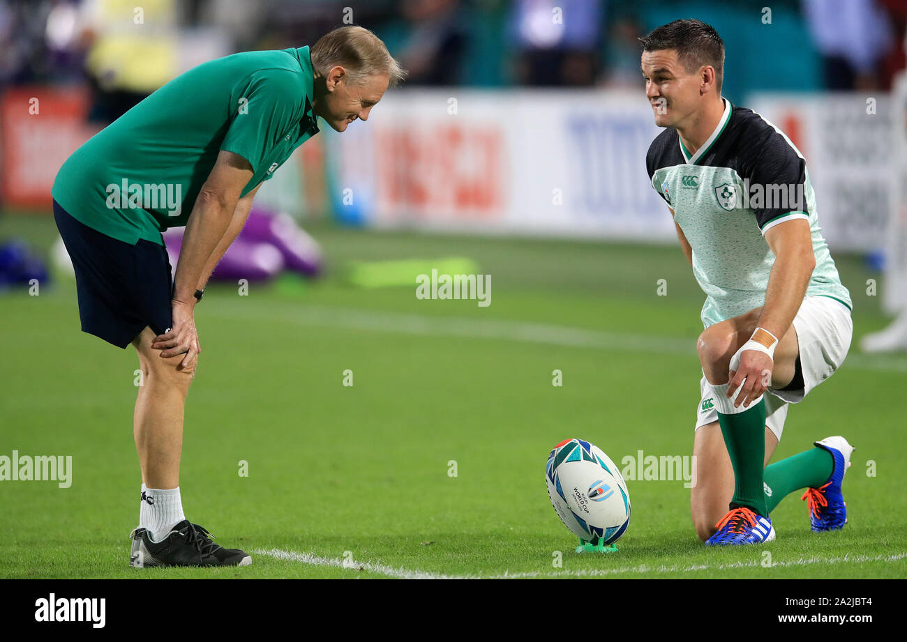 Ireland head coach Joe Schmidt (left) and Johnny Sexton during the 2019 ...