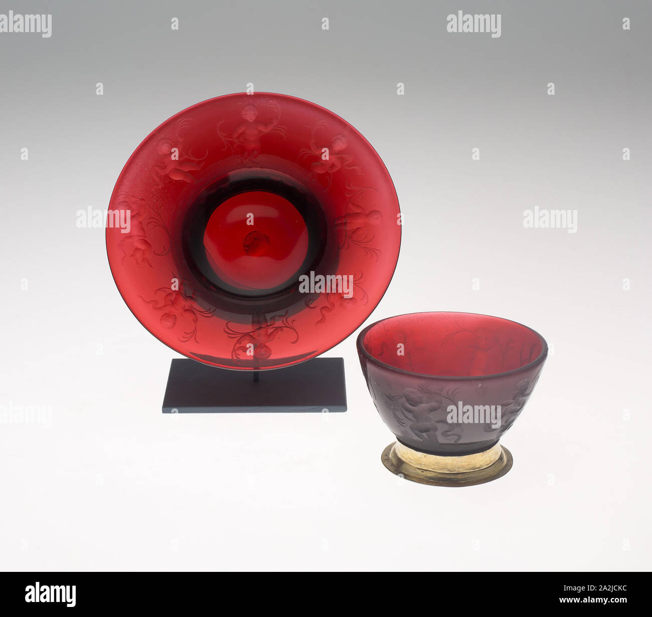 Blown ruby glass with engraved decoration and silver gilt mounts hi-res ...