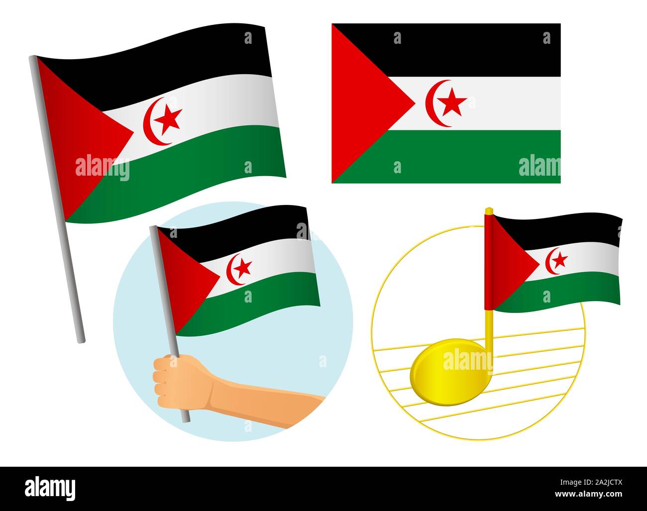 Sahrawi Arab Democratic Republic flag icon set. National flag of ...