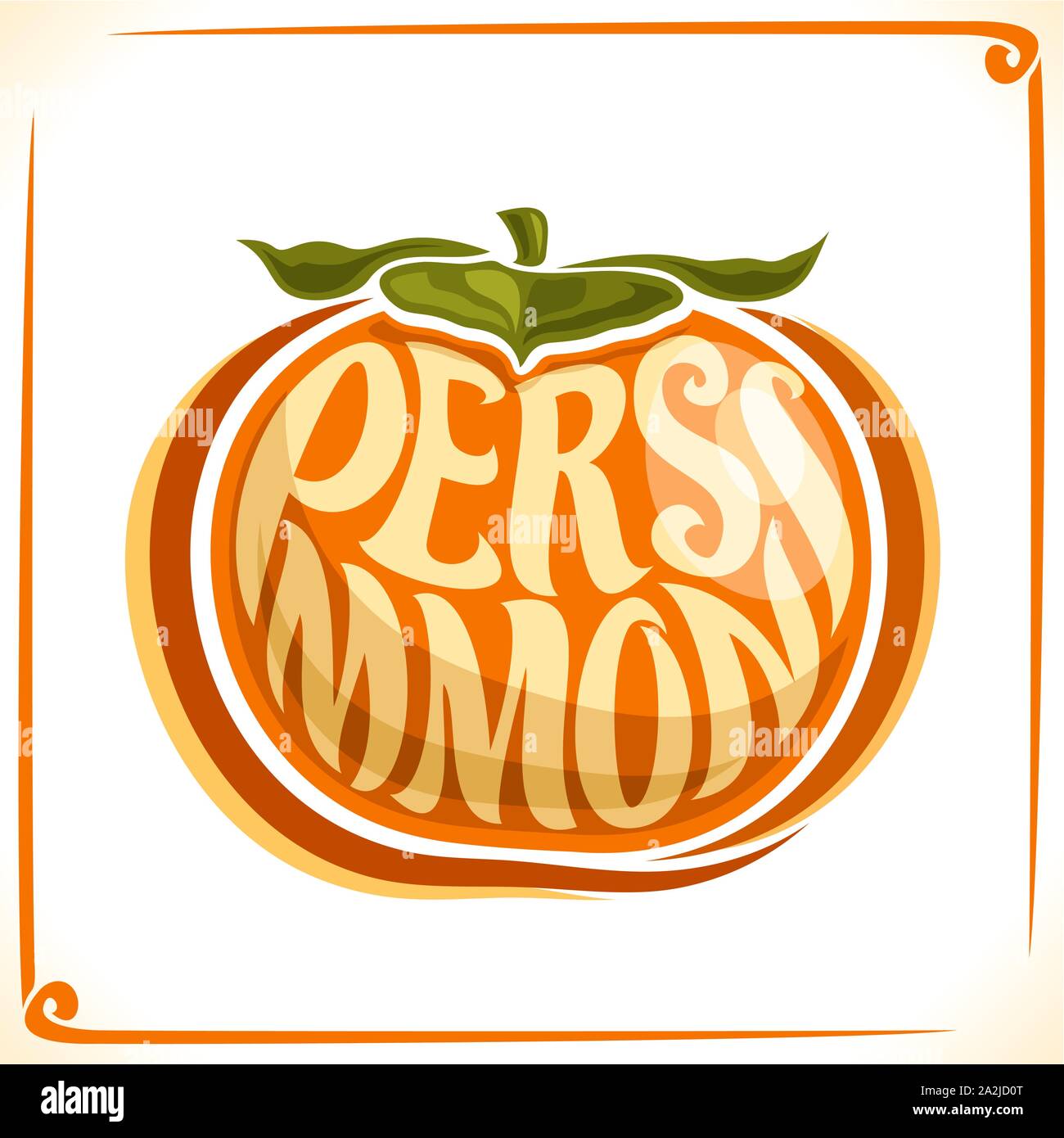 Vector logo for Persimmon, label with one whole fruit for package of ...
