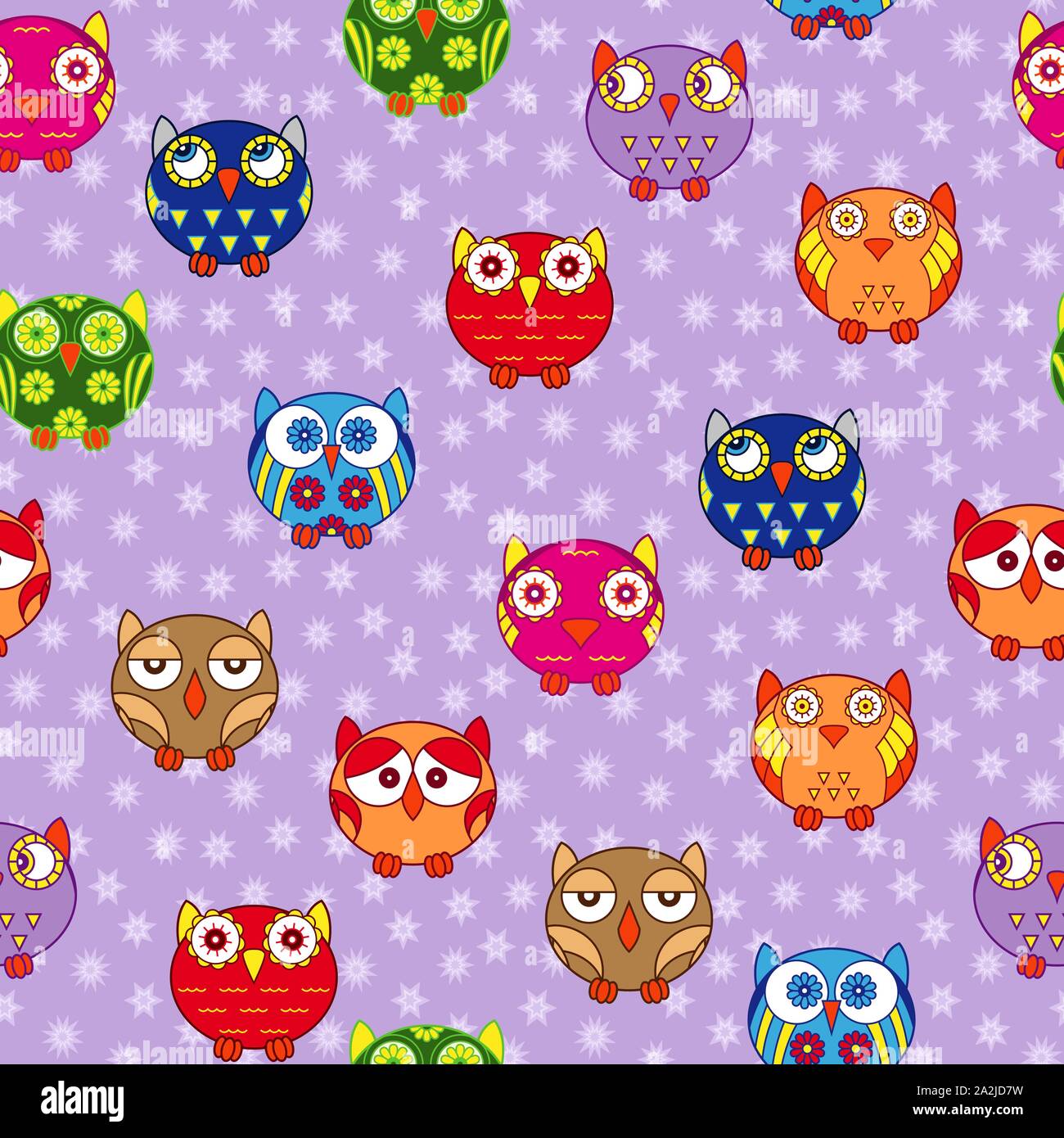 Seamless texture with colorful cartoon funny owls for children ...