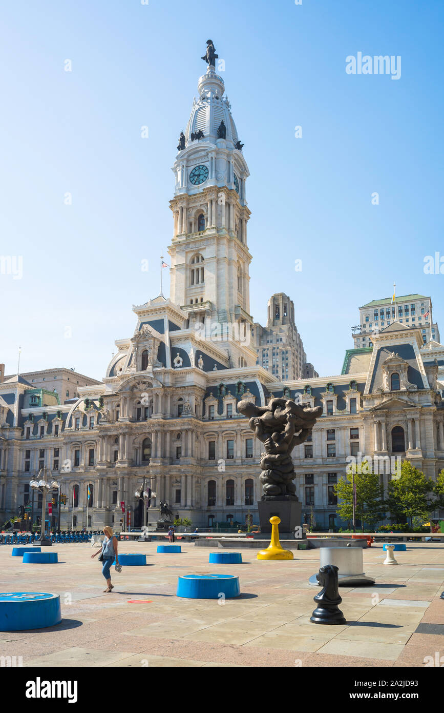 Downtown Philadelphia, view of City Hall building with the Board Game ...