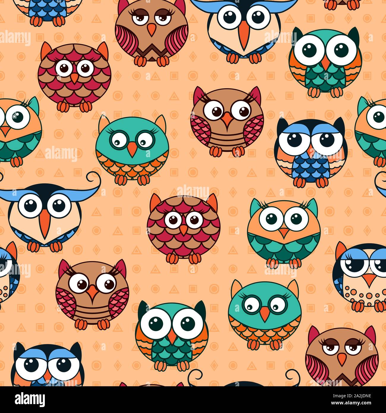 Seamless texture with colorful cartoon funny owls for baby decoration ...