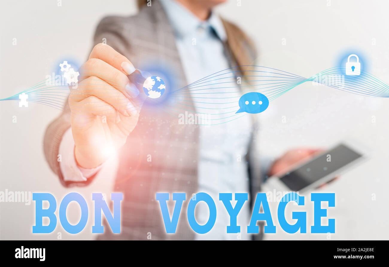 Writing note showing Bon Voyage. Business concept for used express good ...