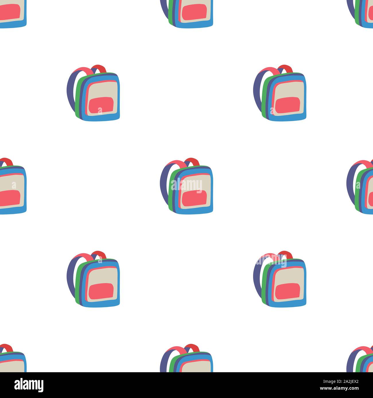 Cartoon illustration with seamless pattern with multicolor backpack on ...