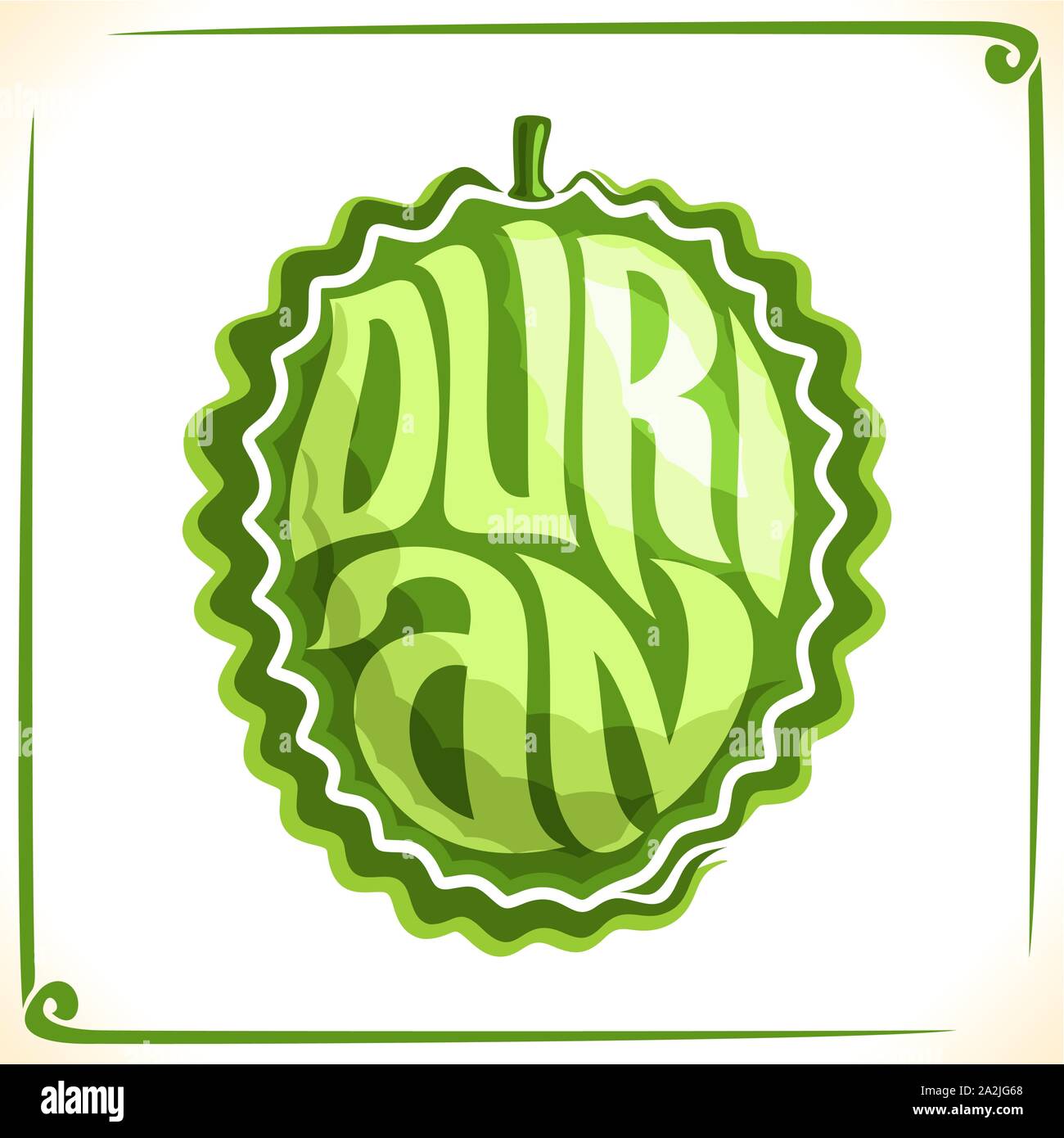 Vector logo for Durian, label with one whole fruit for package of fresh ...