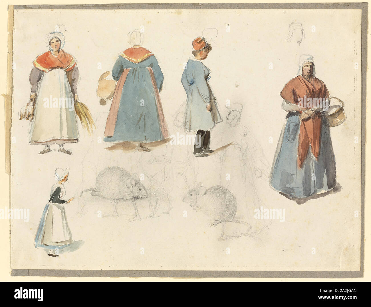 Sheet of Sketches: Men, Women and Mice, n.d., Denis Auguste Marie ...