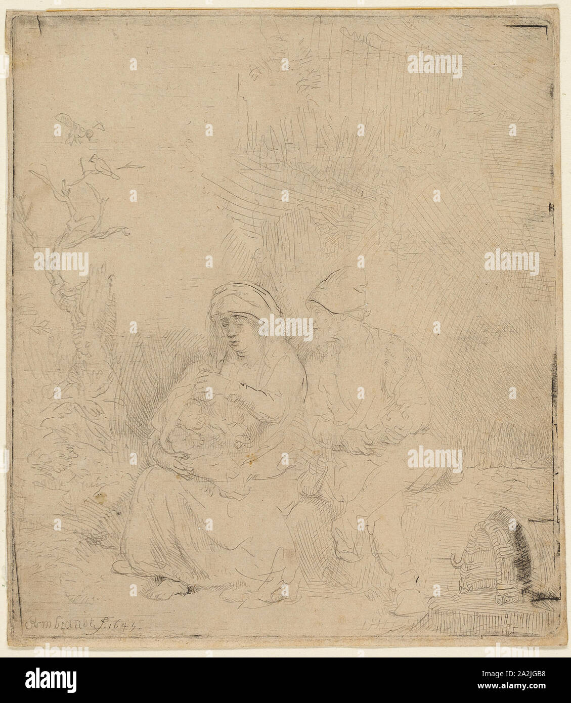 The Rest on the Flight into Egypt: Lightly Etched, 1645, Rembrandt van Rijn, Dutch, 1606-1669 ...