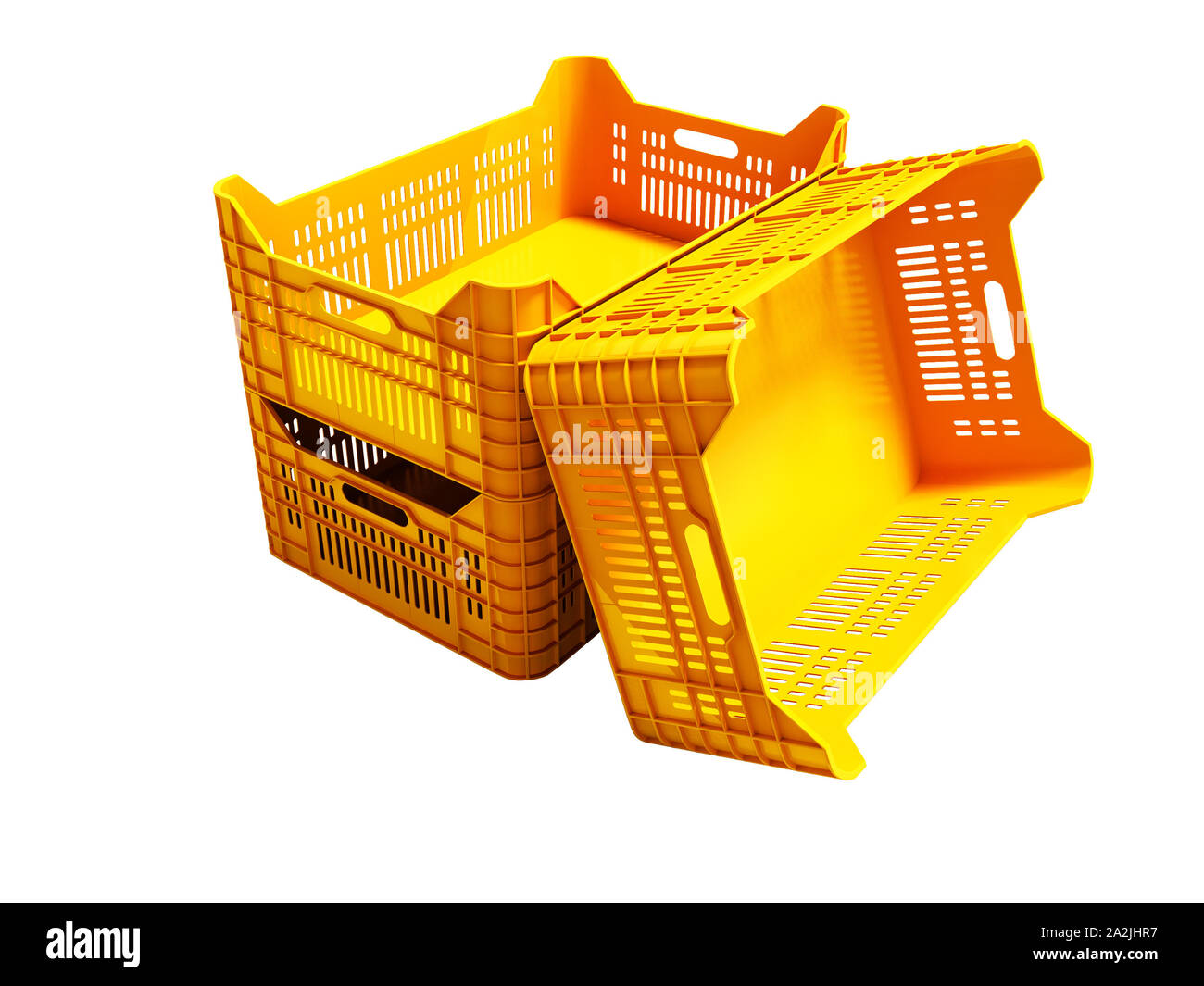 Modern orange boxes empty for storing fruit for sale 3d render on white ...
