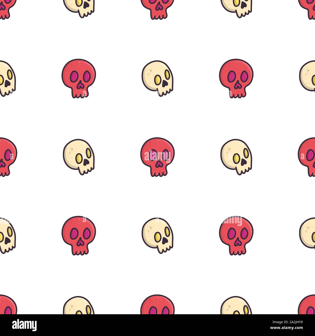 Two skull - red and beige halloween seamless pattern for celebration ...