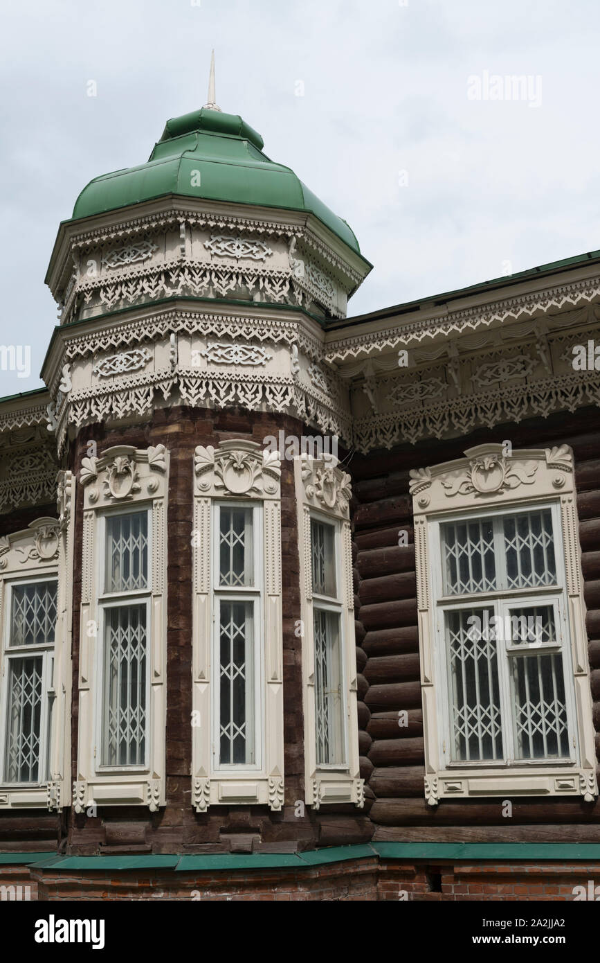 Example of one of the old historic wooden houses in Novosibirsk, Russia ...