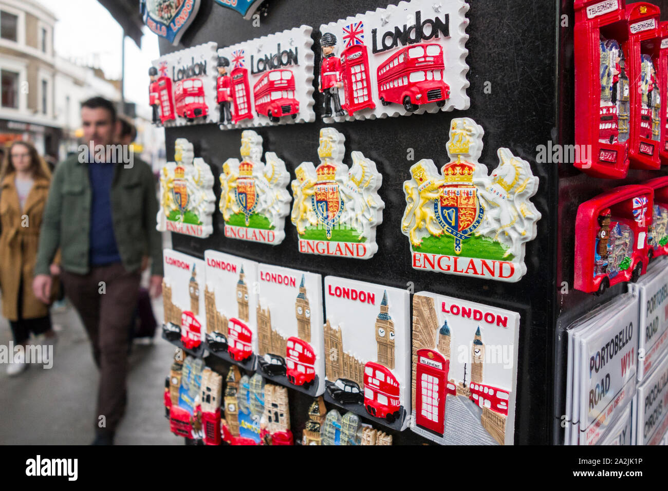 Tourist trinkets and souvenirs for sale in Notting Hill Gate, London ...