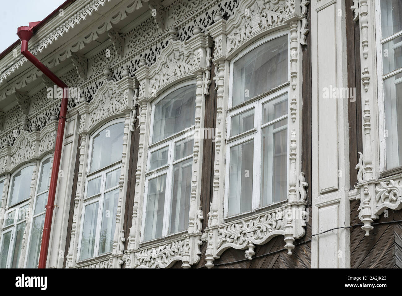 Example of one of the old historic wooden houses in Novosibirsk, Russia ...