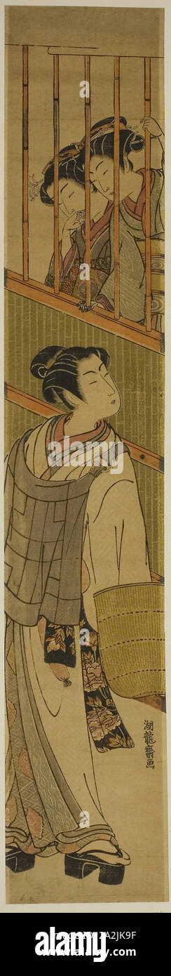 Two Young Women Looking out at Young Man Dressed as Komuso, c. 1774 ...