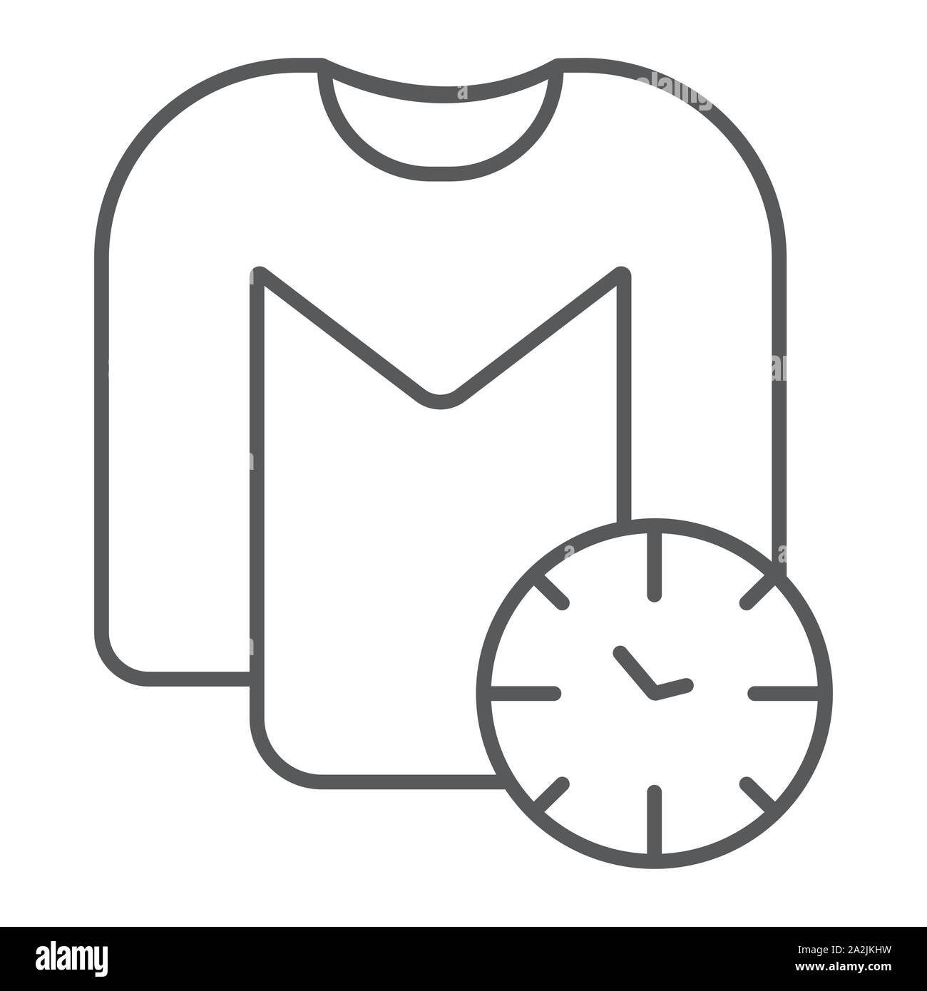 Washing time thin line icon, laundry and housekeeping, clock and shirt ...