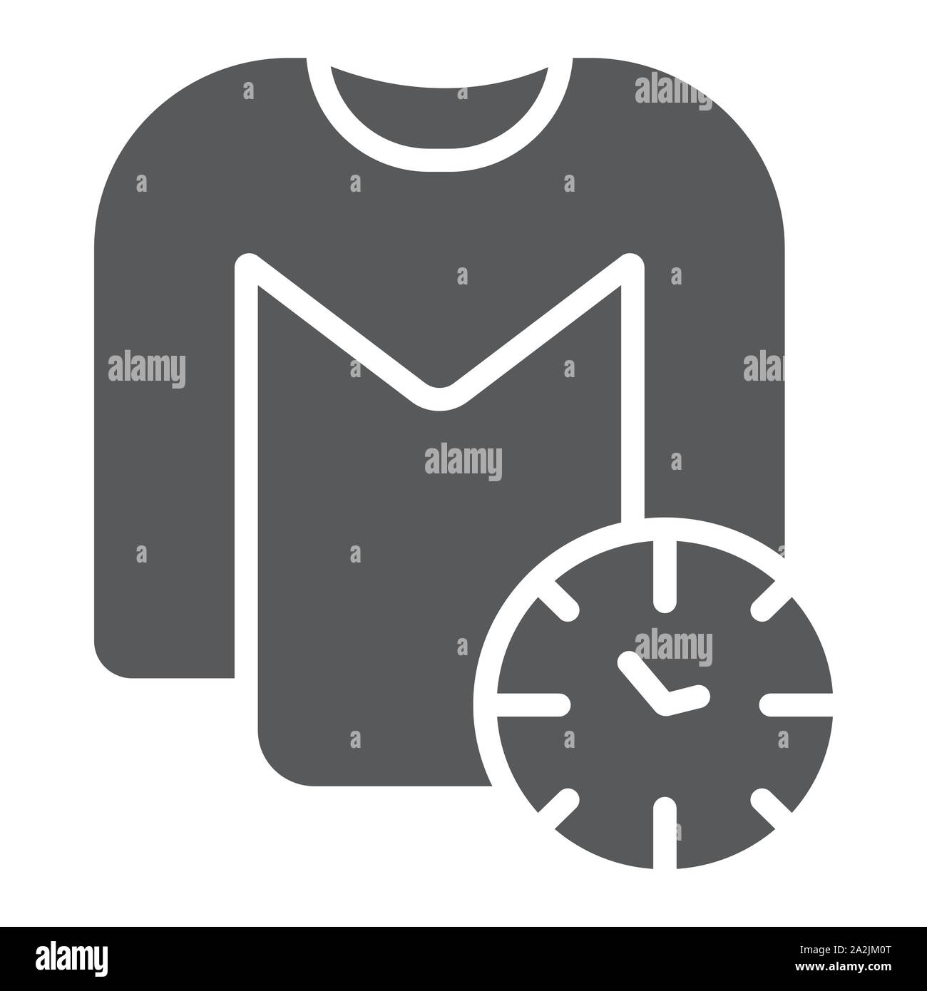 Washing time glyph icon, laundry and housekeeping, clock and shirt sign ...