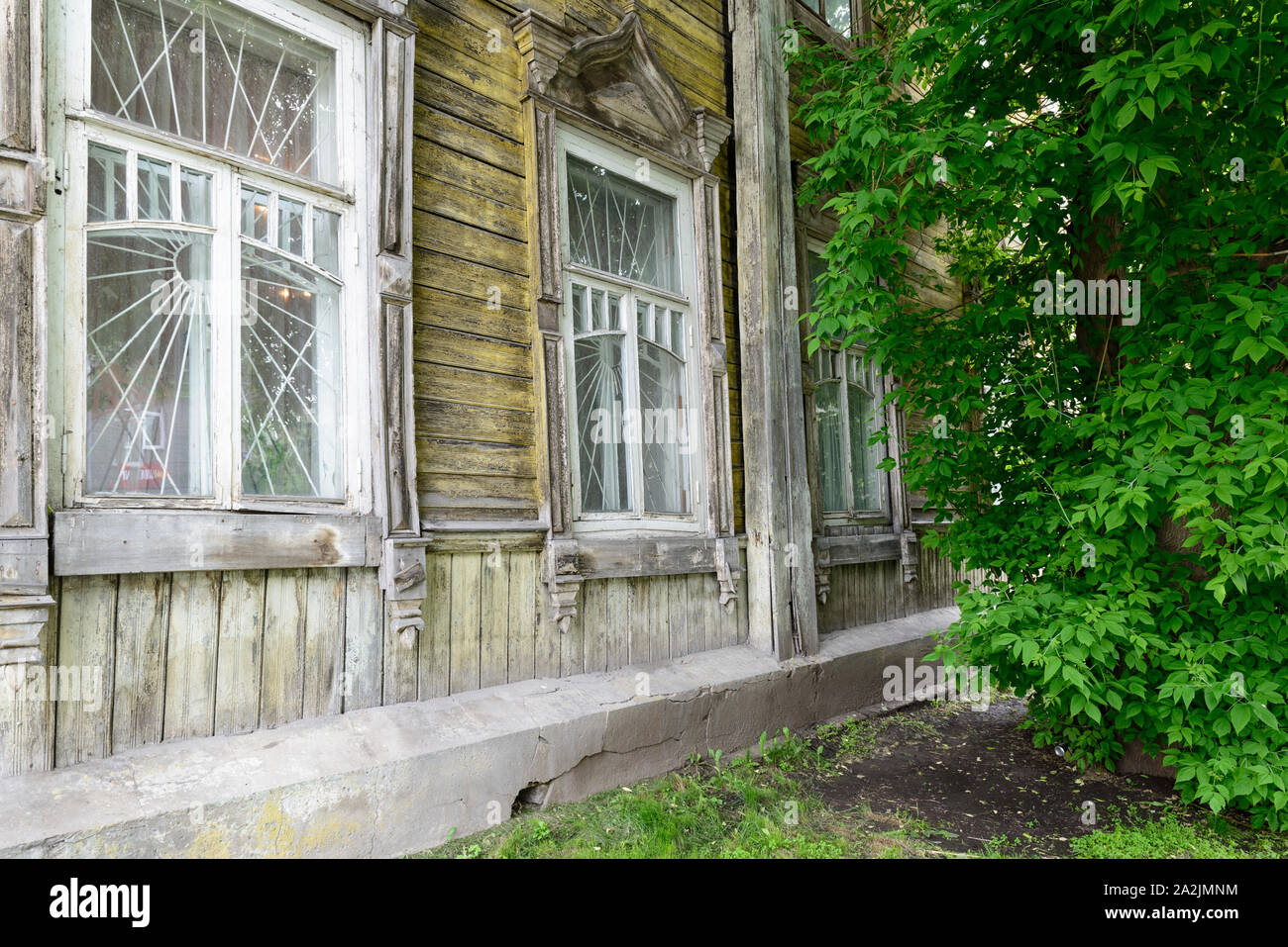 Example of one of the old historic wooden houses in Novosibirsk, Russia ...