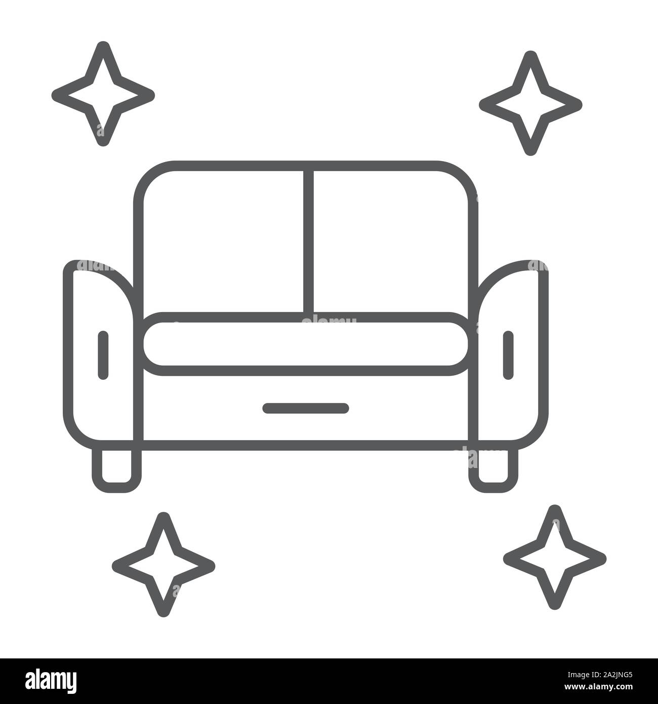 Clean sofa thin line icon, house and wash, furniture cleaning sign ...
