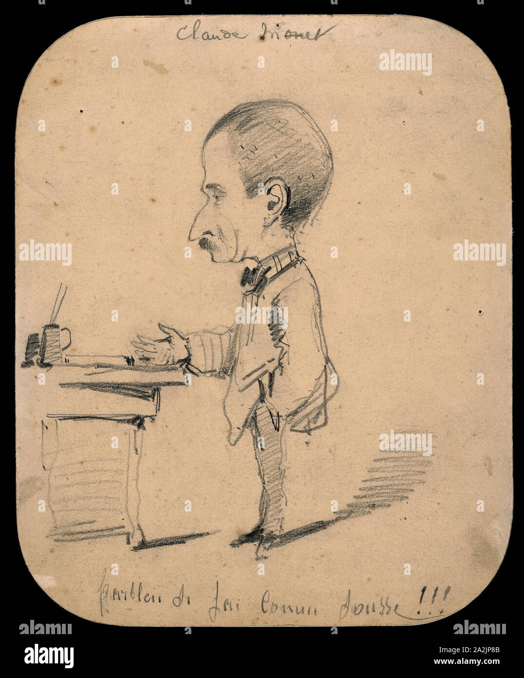 Caricature of a Man Standing by Desk (recto), Sketch of Male Head in ...
