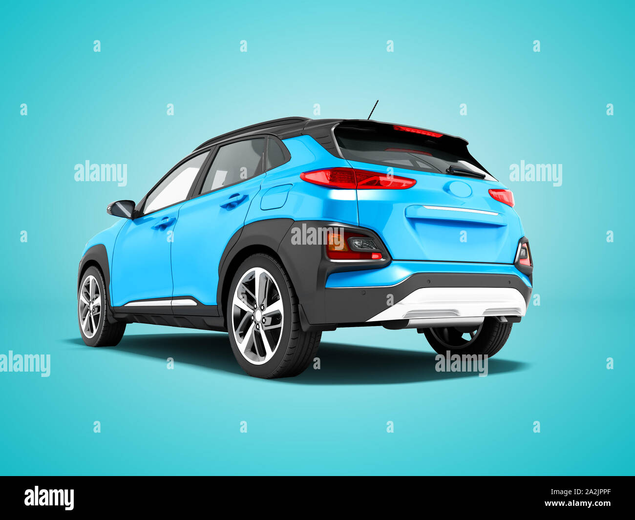Modern blue car crossover behind for city trips 3d render on blue ...