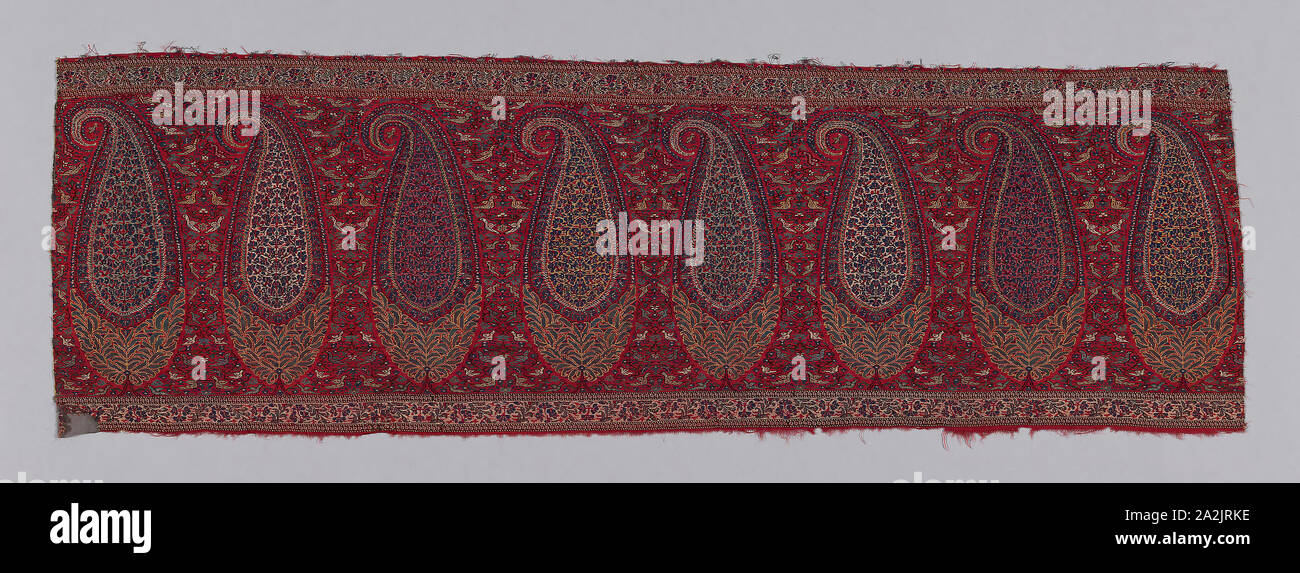 Shawl Border Fragment, c. 1820, India, India, Wool, double interlocking ...