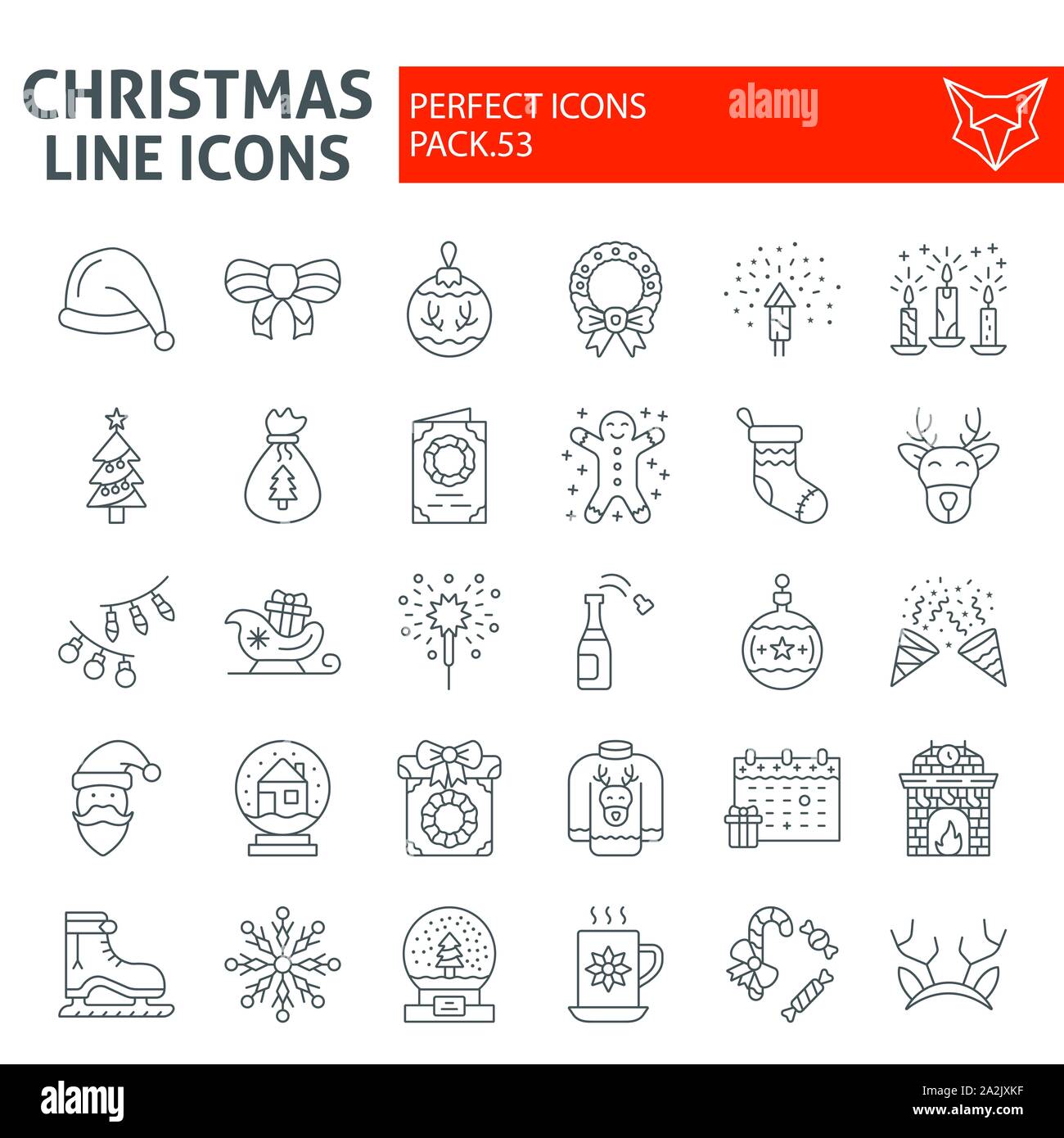 Christmas thin line icon set, holiday symbols collection, vector ...