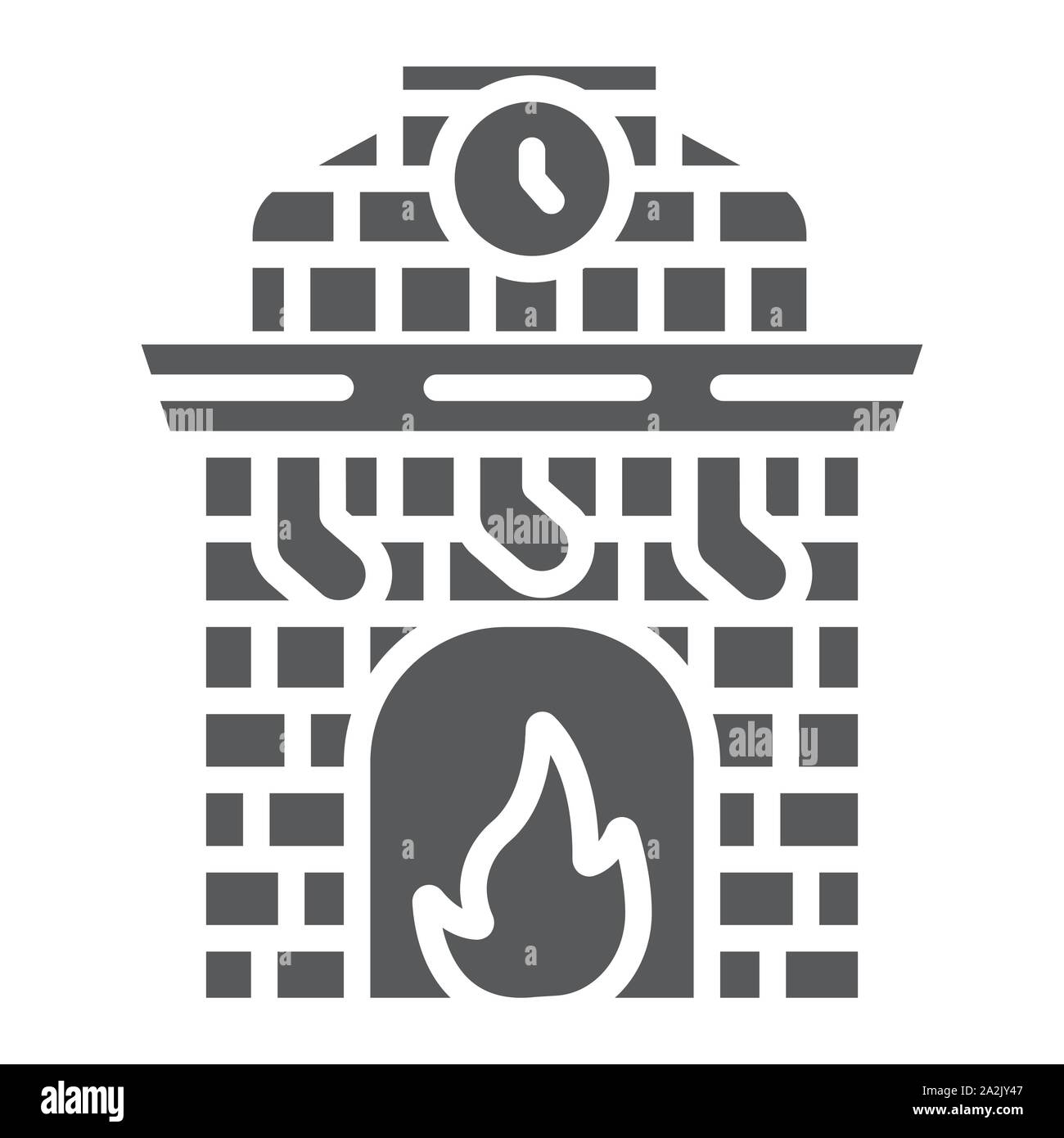 Christmas fireplace glyph icon, holiday and fire, fireplace with ...
