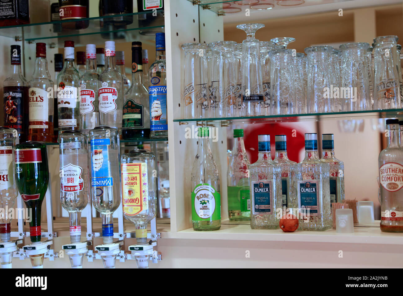 Bottles of alcohol in a bar Stock Photo - Alamy