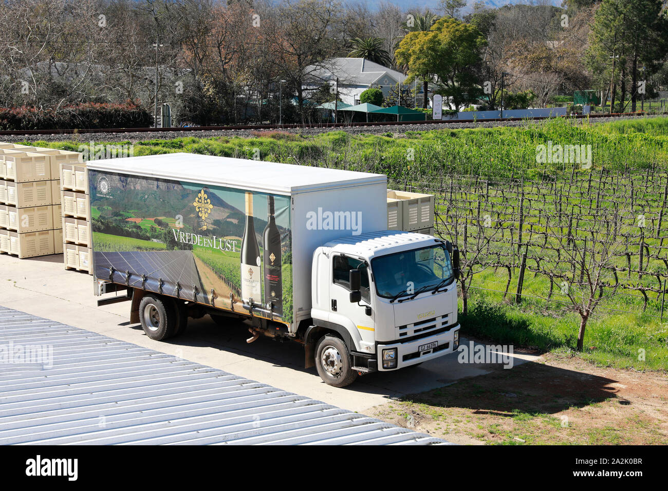 Delivery truck on Vrede en Lust wine farm, Franschhoek valley, South ...