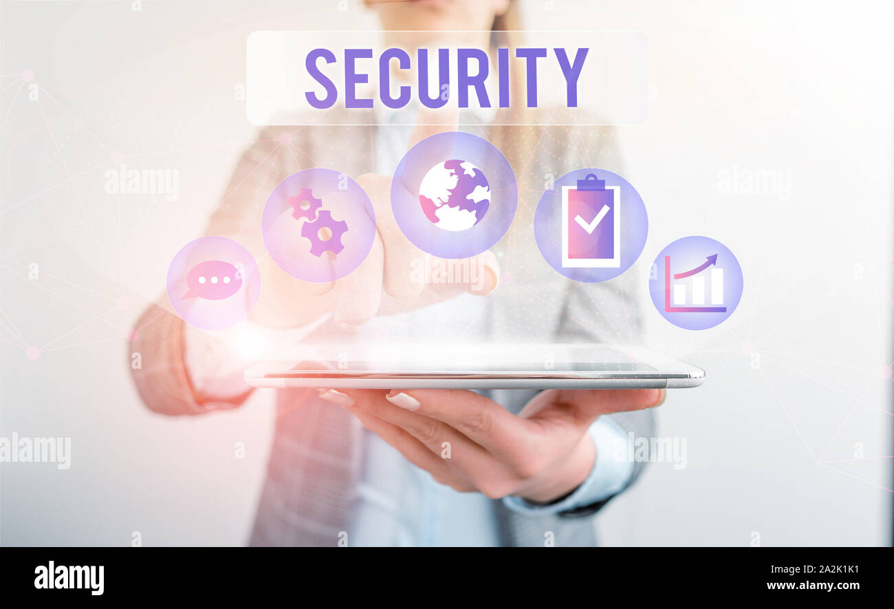 Conceptual hand writing showing Security. Concept meaning The state of ...