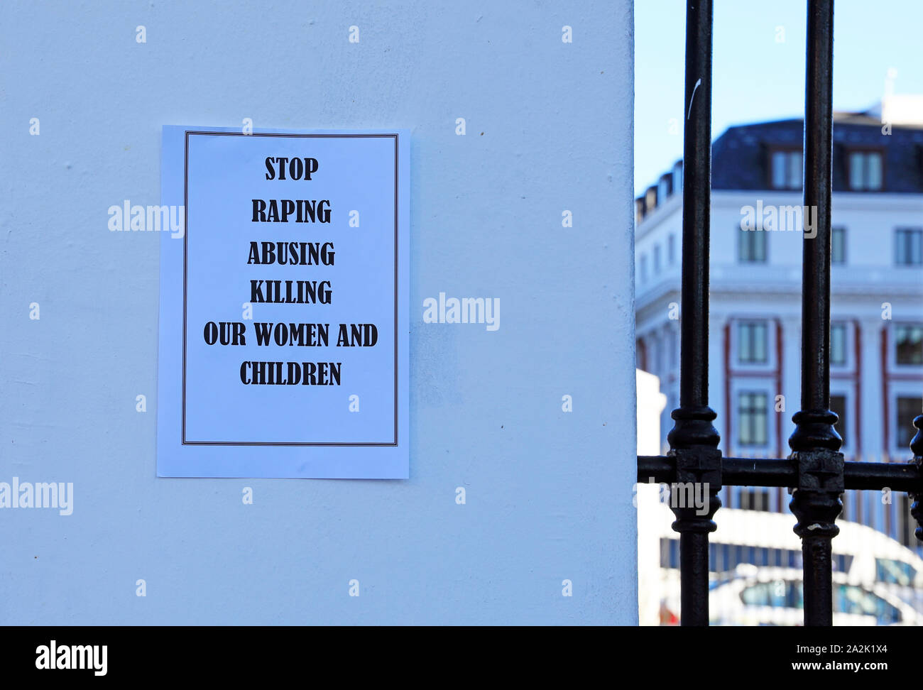 Left over signs from a women's march against gender-based violence and ...