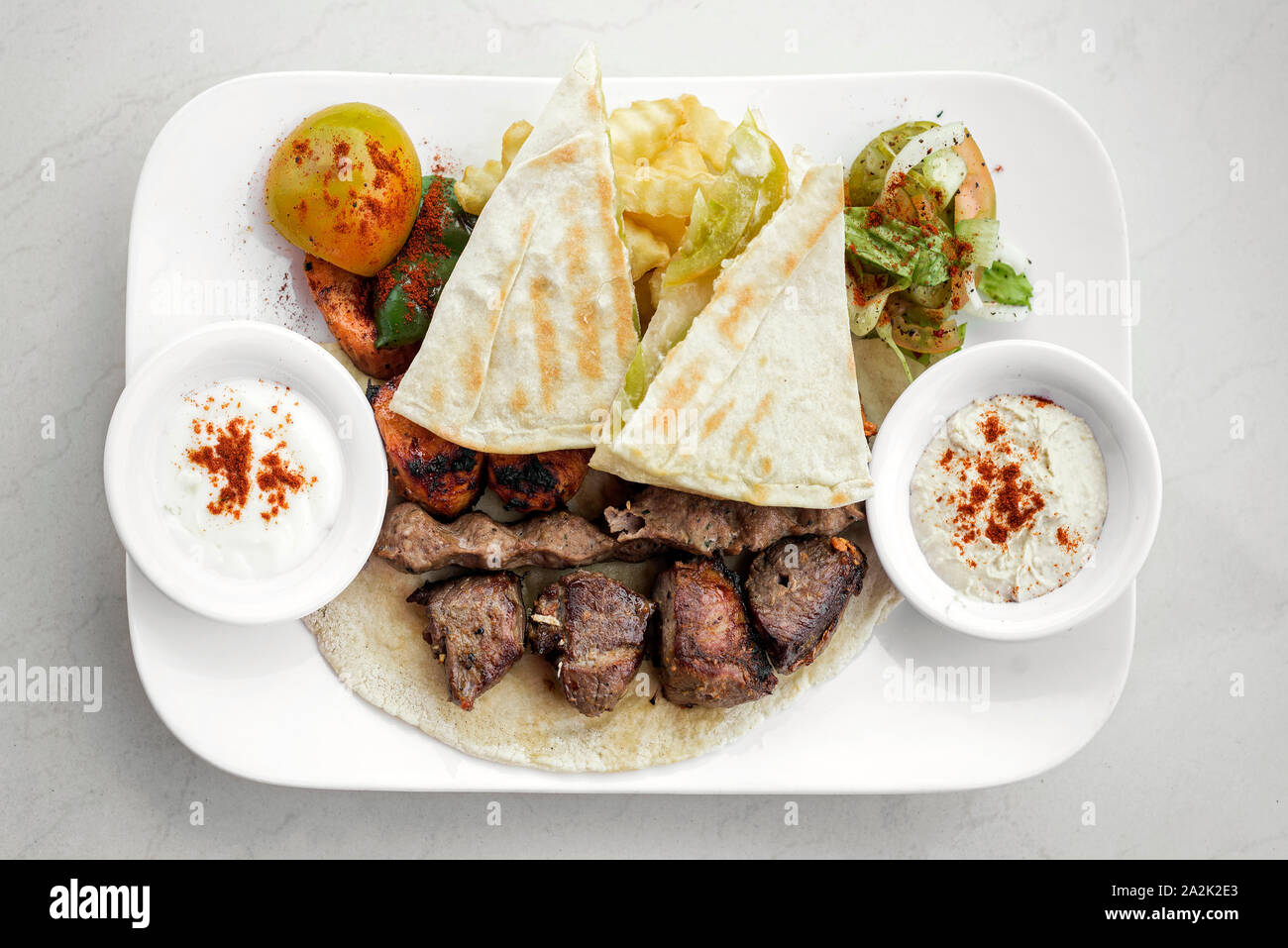 lebanese meshwi mixed bbq grilled meat set with chicken, lamb and beef ...
