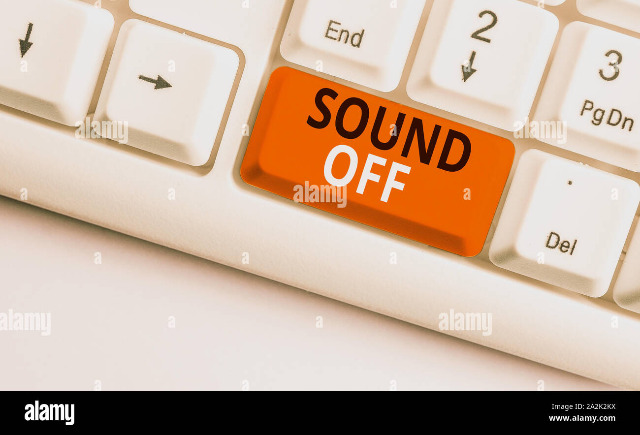 Writing note showing Sound Off. Business concept for To not hear any ...