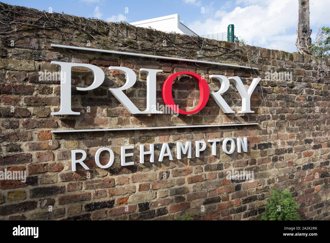 Signage outside the Priory Hospital, Priory Lane, Roehampton, London ...