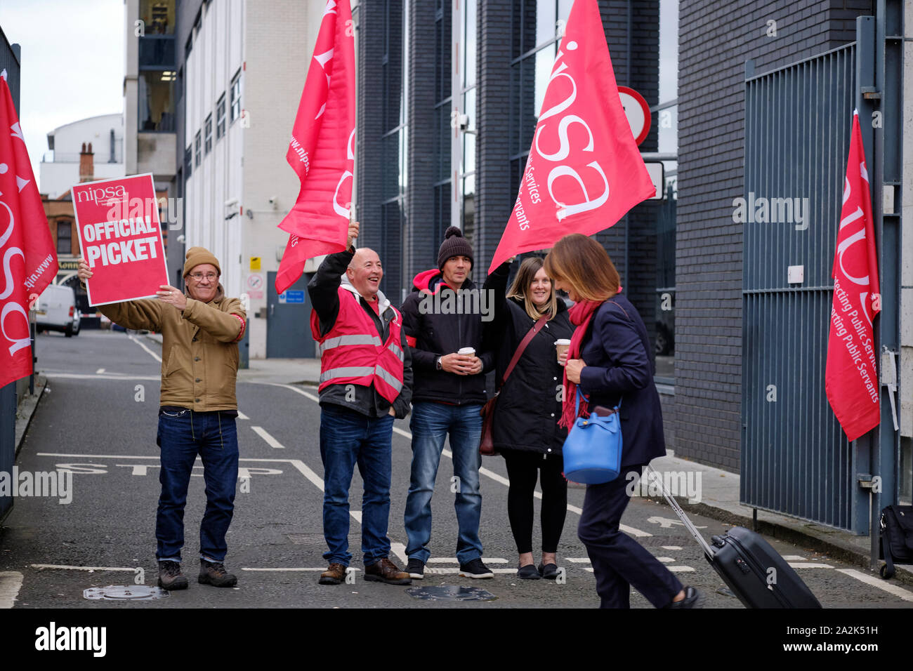 NI Public service employee (NIPSA) on strike picketing in front on ...