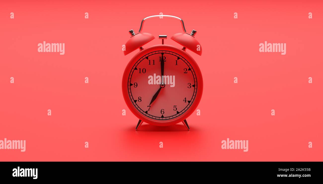 Time, wake up concept. Alarm clock vintage red color on red background ...