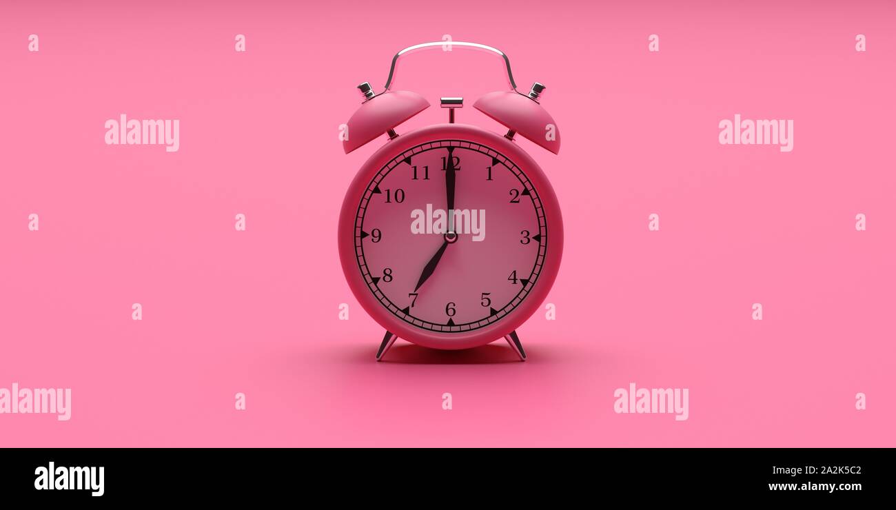 Time, wake up concept. Alarm clock vintage pink color on pink ...