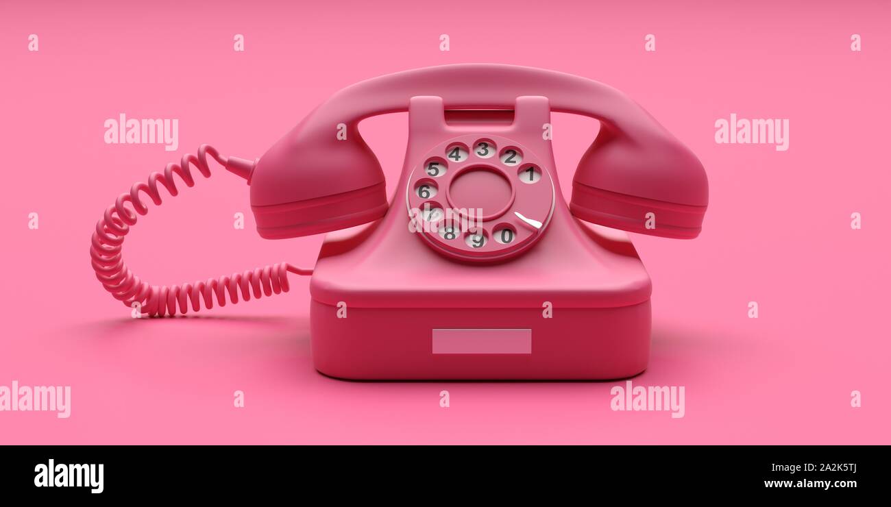Phone pink monochrome concept. Telephone vintage pink color on pink ...