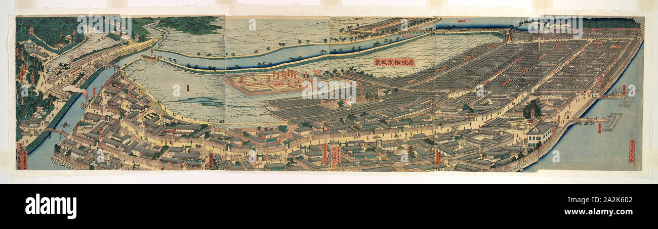 Revised Panoramic View of Yokohama (Saikai Yokohama fukei), 1861 and ...