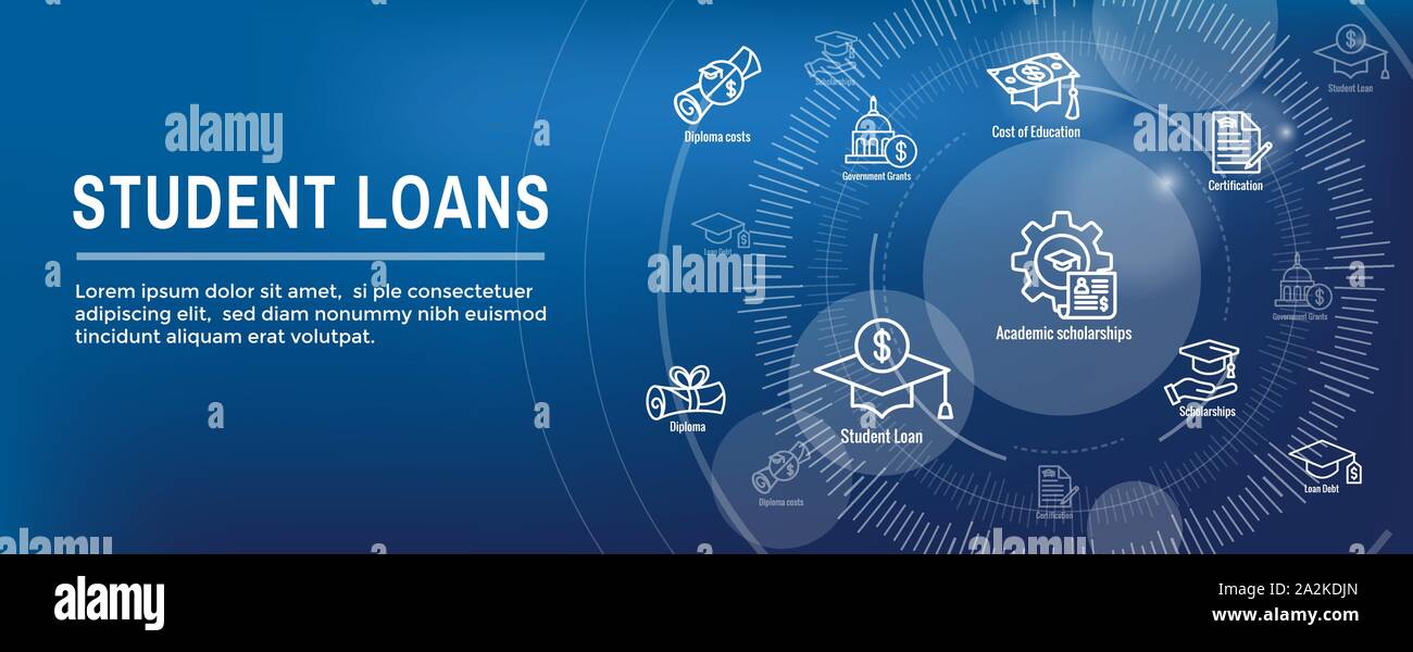 Student Loans Icon Set and Graduation Web Header Banner Stock Vector ...